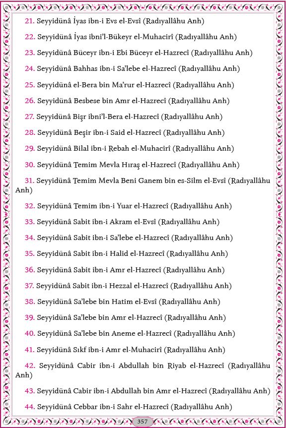 Bedir Ehli İsimleri - Ashabı Bedir ve Havaası